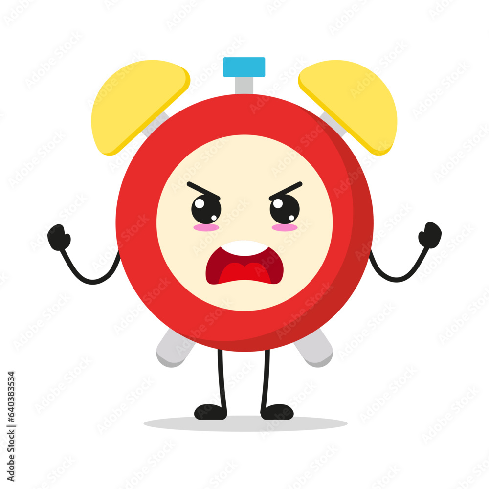 Cute furious alarm clock character. Temperament clock cartoon emoticon ...