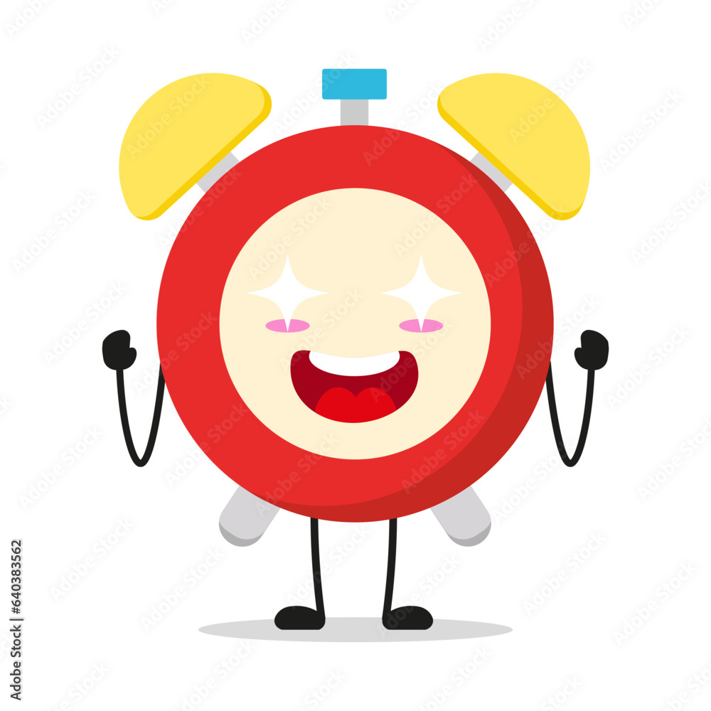 Cute excited alarm clock character. Funny electrifying clock cartoon ...