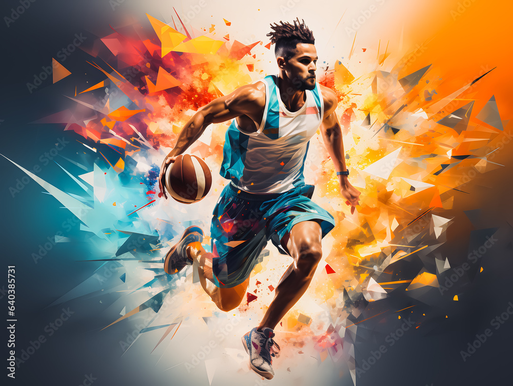 Basketball player running with the ball. Colorful illustration ...