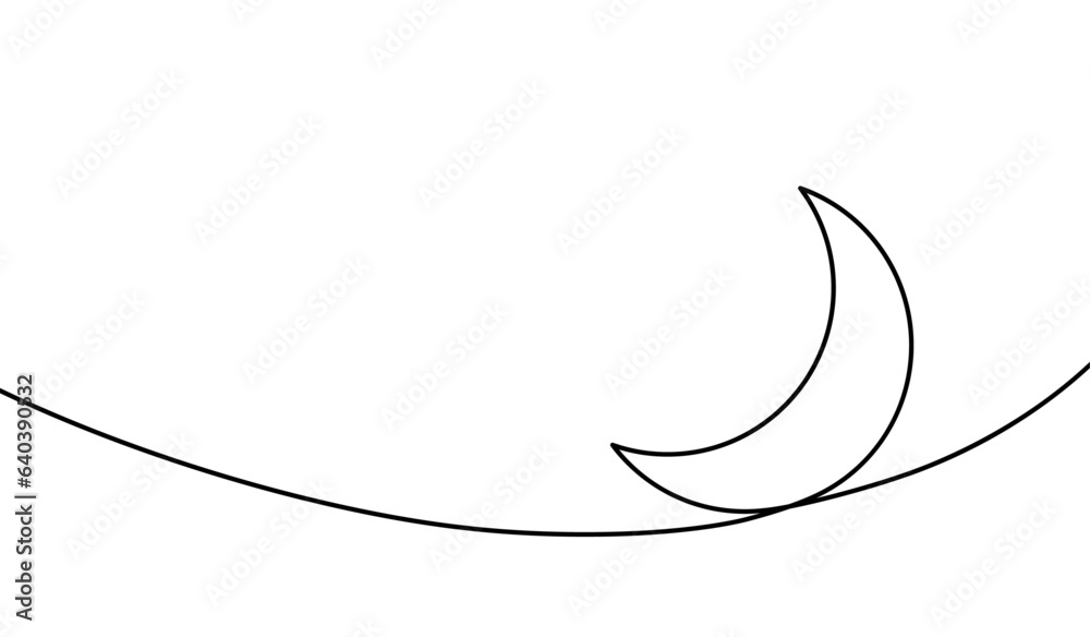 Moon continuous one line art icon. Hand drawn black moon isolated on ...