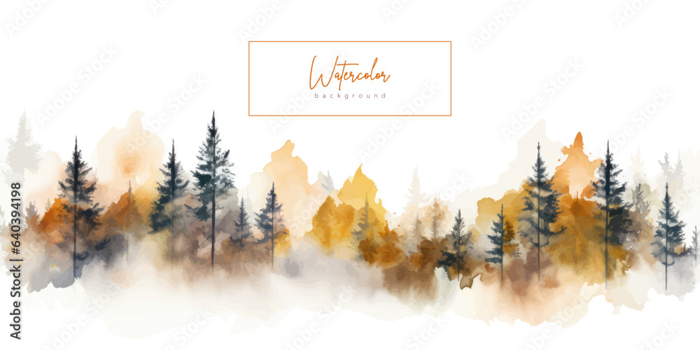 Abstract watercolor background with simply abstract forest trees ...