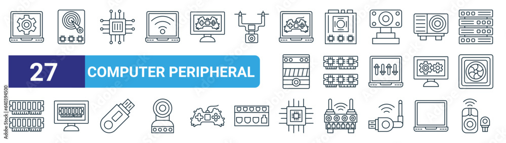 set of 27 outline web computer peripheral icons such as ting, hard disk ...