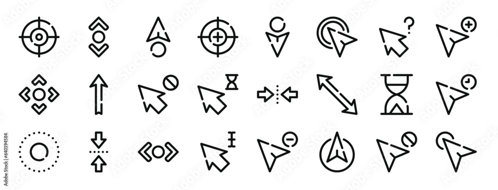 Vetor de set of 24 outline web selection and cursors icons such as aim, move, move, focus, move ...