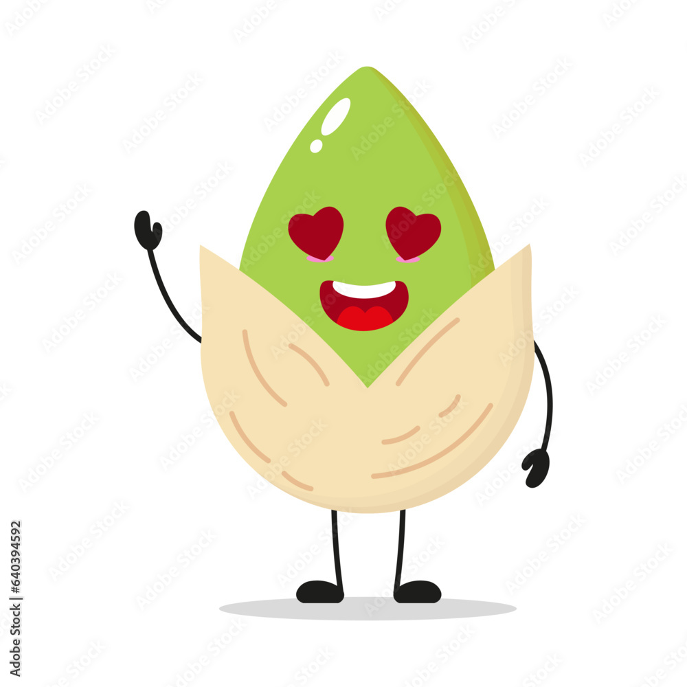 Cute happy pistachio character. Funny fall in love fruit cartoon ...