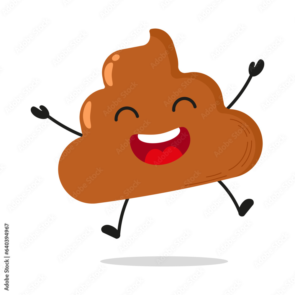 Cute happy poo character. Funny victory jump celebration stool cartoon ...