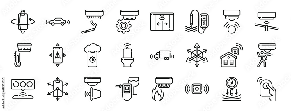 set of 24 outline web sensors icons such as accelerometer sensor, car ...