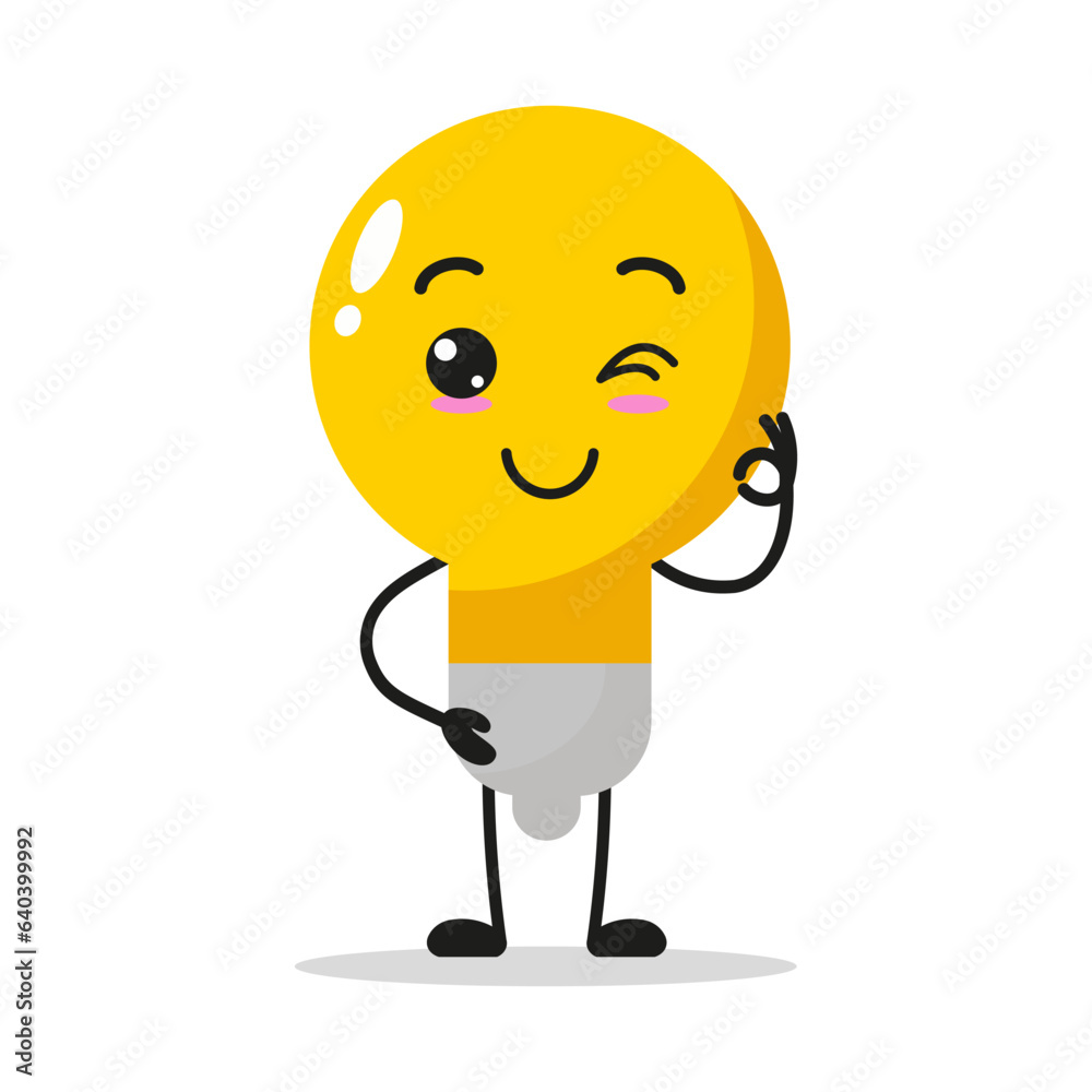Cute happy lamp character. Funny smiling and wink electric cartoon ...