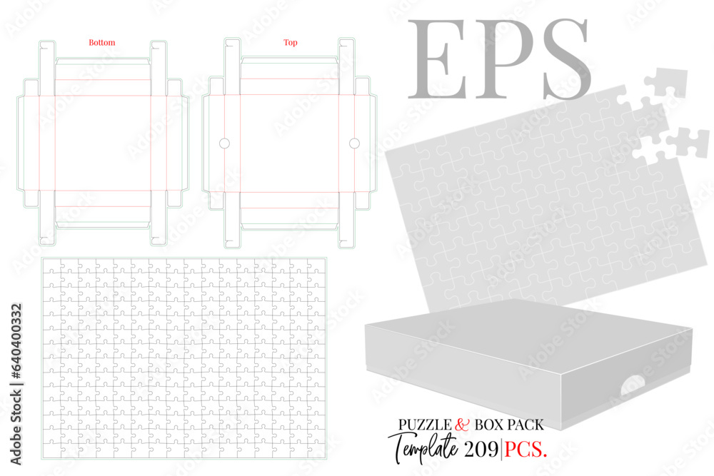 Puzzle and box pack template, vector with die cut, laser cut lines ...