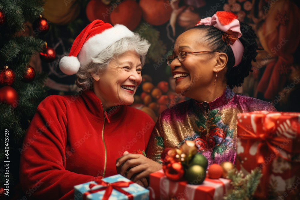 In a tender exchange, a couple of diverse senior presents each other ...