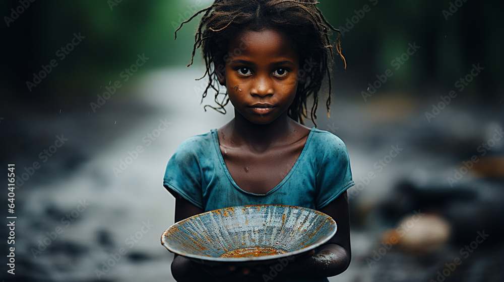 Poverty in the world, very poor people with little food and water give ...