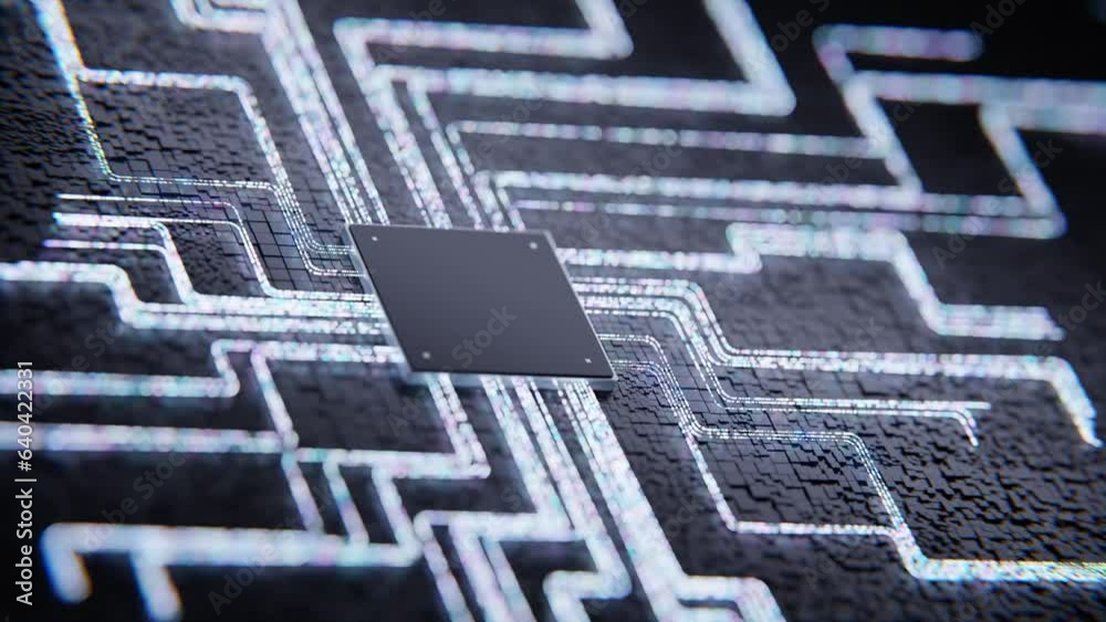 3D Render animation of AI Artificial intelligence in CPU chipset ...