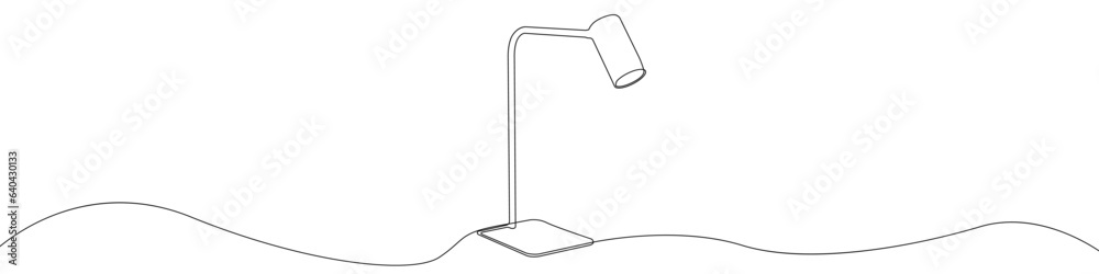 Desk lamp vector one line draw icon. Lamp linear continuous outline in ...