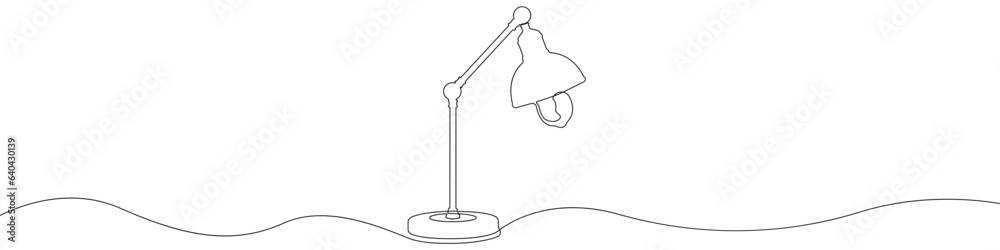 Desk lamp vector one line draw icon. Lamp linear continuous outline in ...