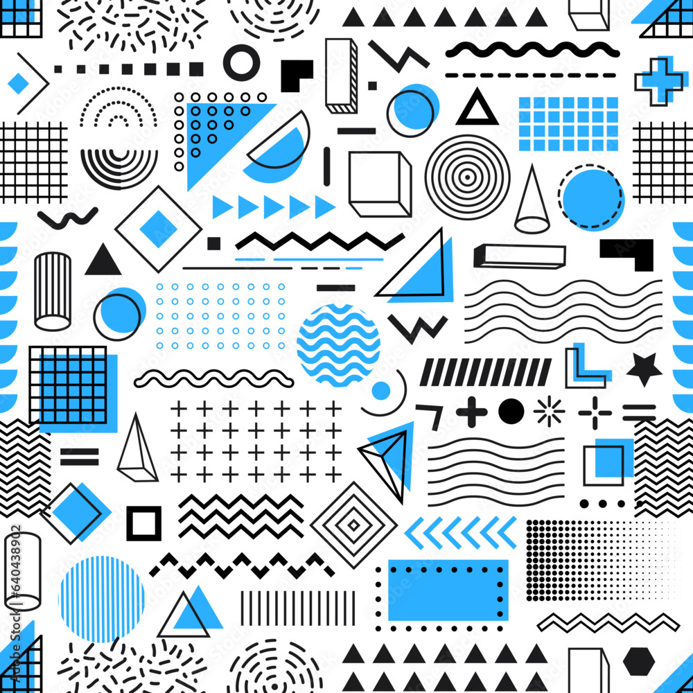 Memphis geometric shapes seamless pattern background, vector abstract ...
