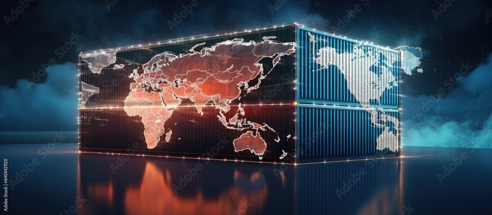 Container with world map stamped on it, concept of logistics and ...