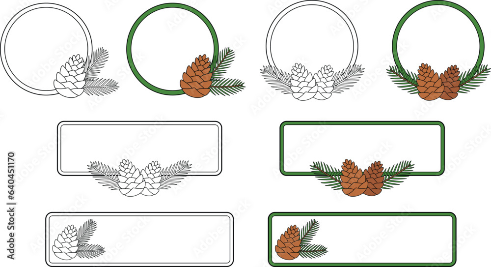Pinecone Border Label or Sign Template - Outline and Color Stock Vector ...
