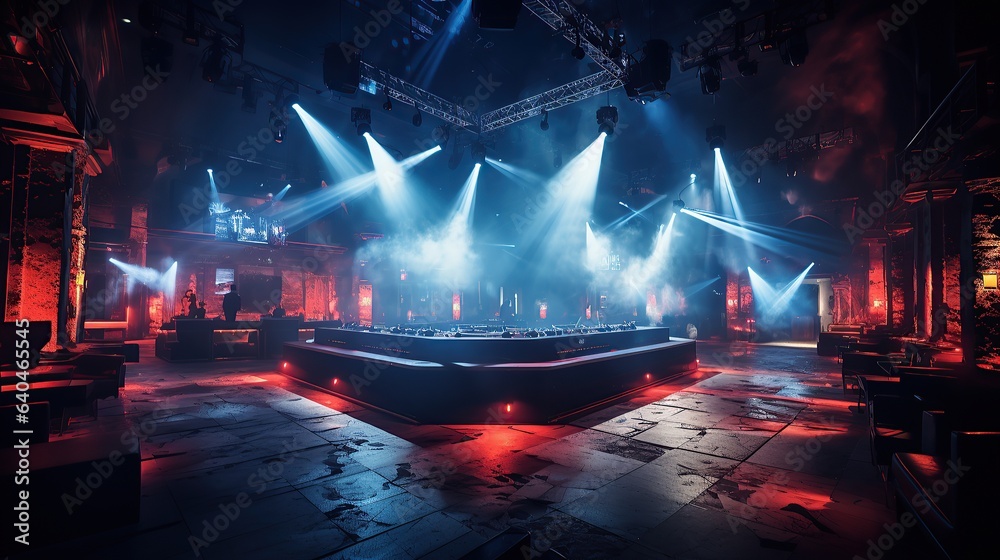 Concert stage with spotlights. show and scene, entertainment disco ...