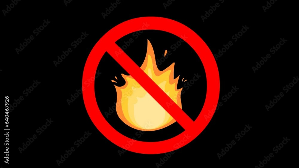 video animation illustration signage forbidden fire flame cartoon, on a ...