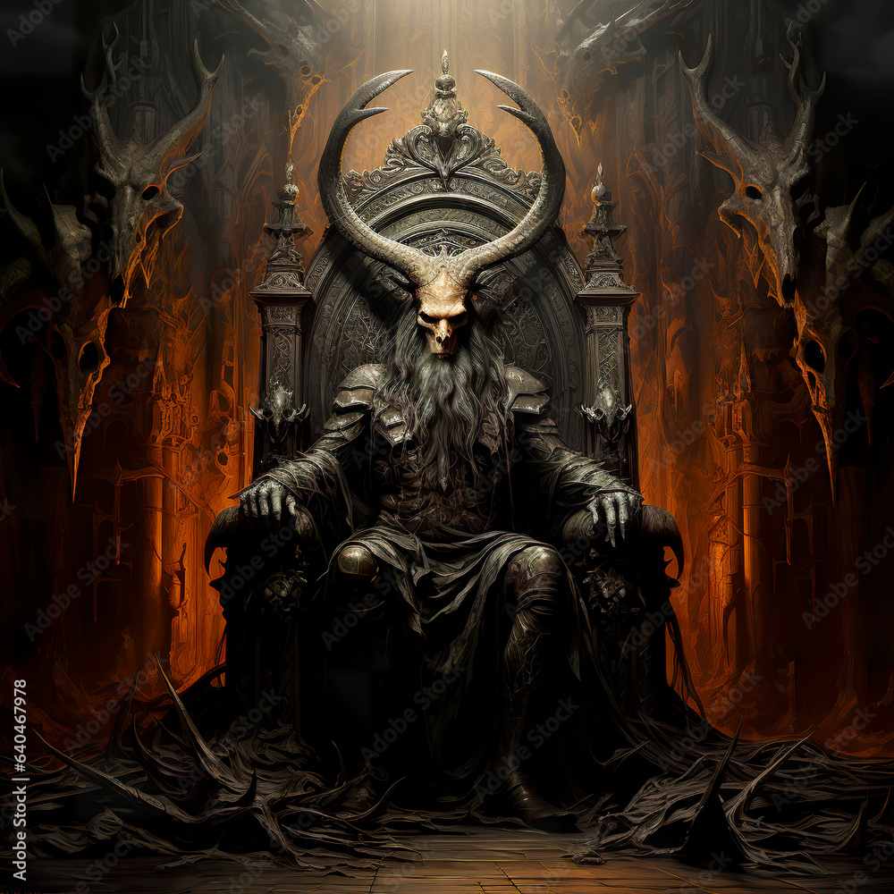 Figure of Baphomet with long beard sitting on his throne. Baphomet ...