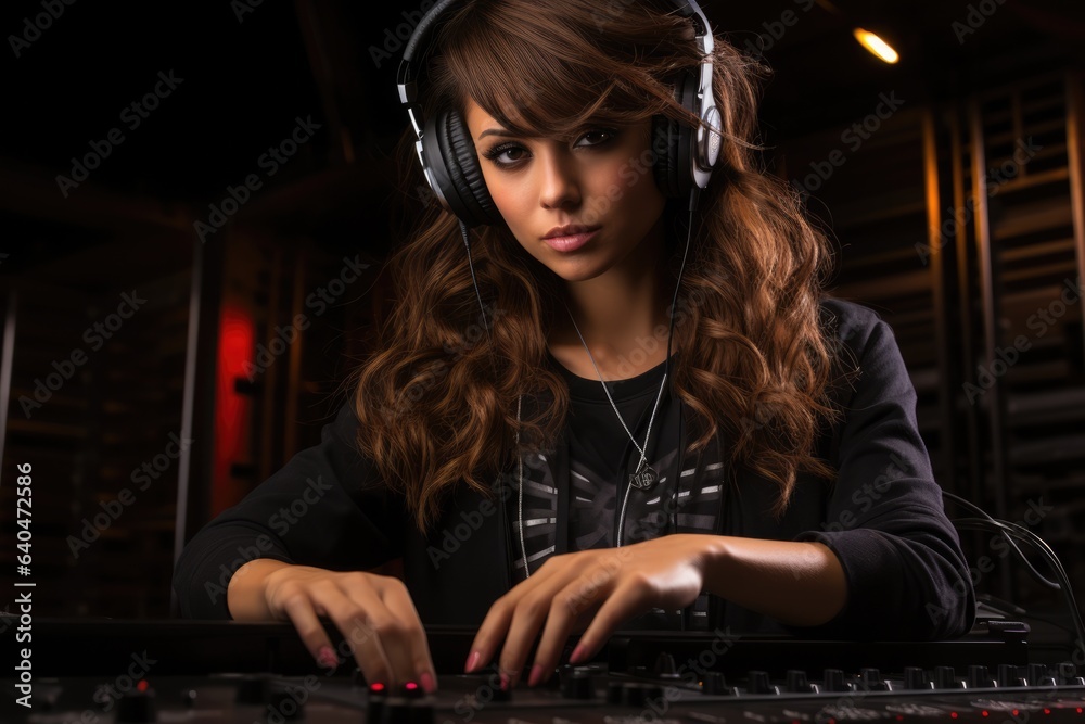 DJ and Music Production A female DJ mixing music - stockphoto concepts ...
