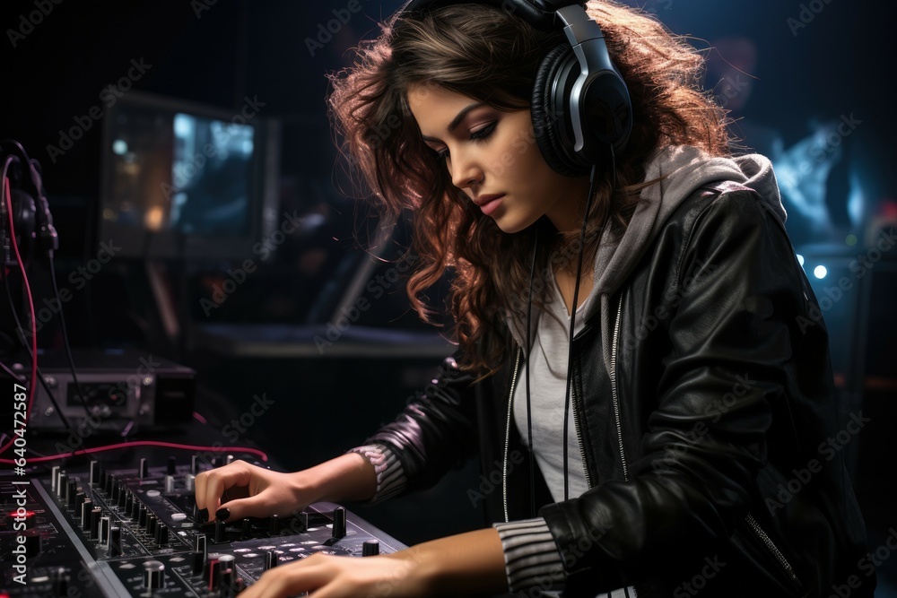 DJ and Music Production A female DJ mixing music - stockphoto concepts ...