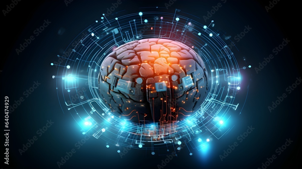 3D Rendered Human Brain, Nervous system in the human brain powered by ...
