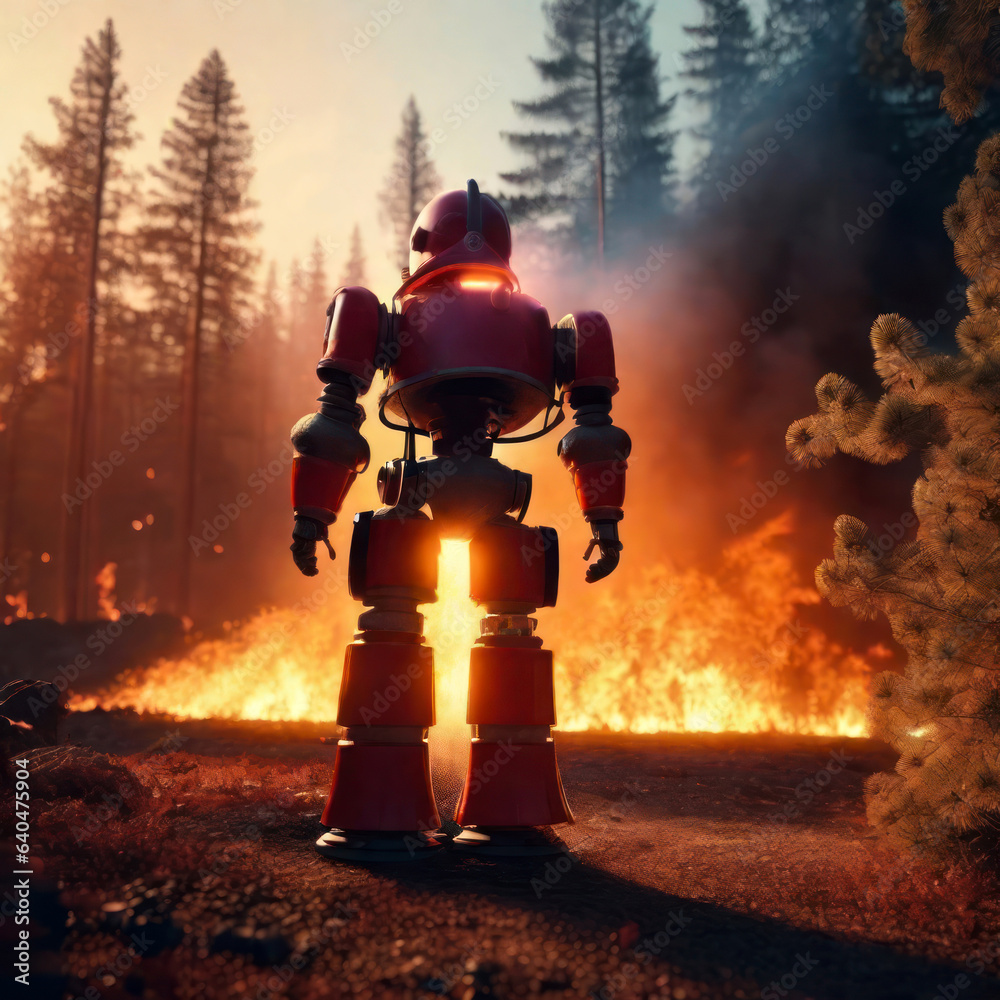 Intelligent AI robots extinguish forest fires in raging forest areas ...