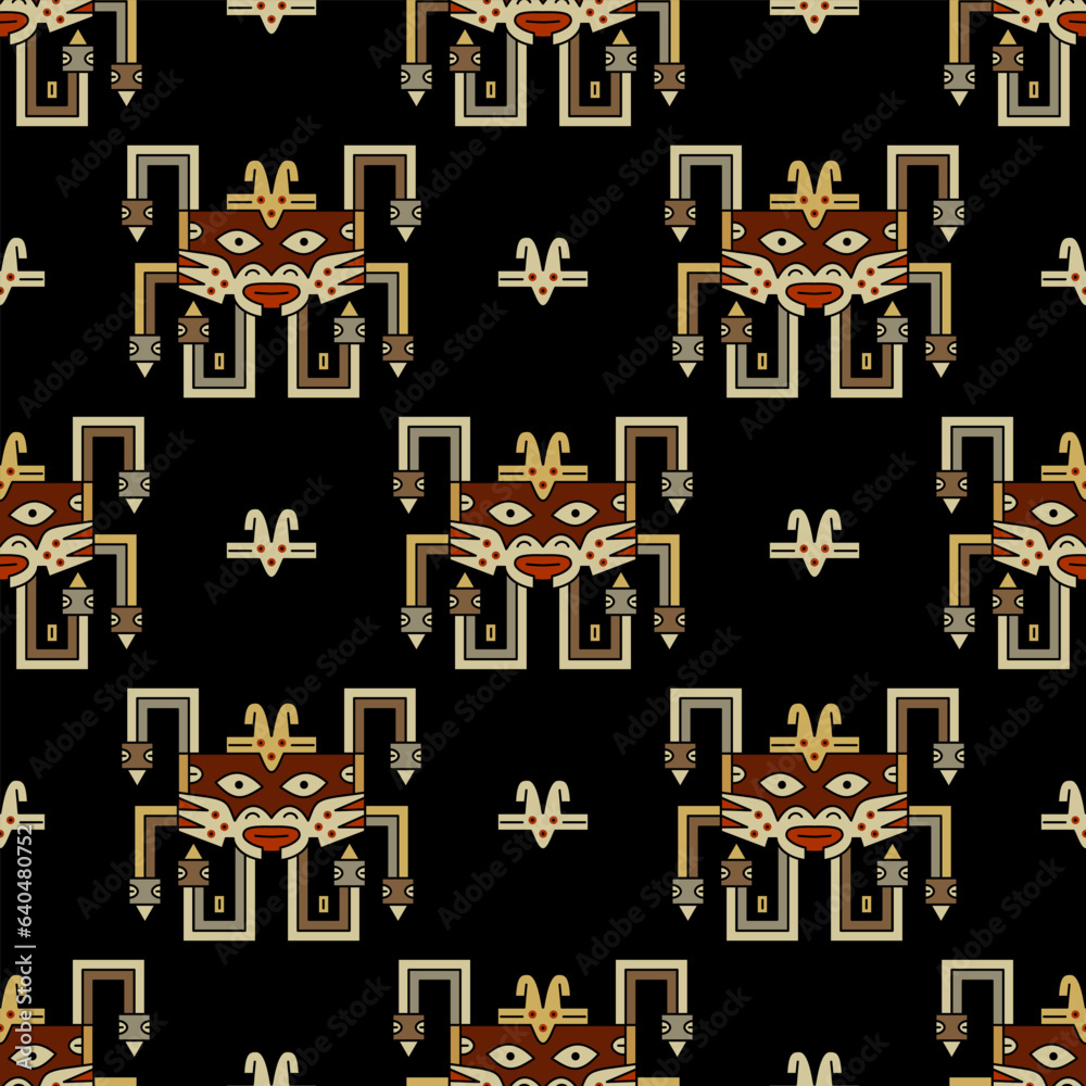 Seamless geometrical ethnic pattern with tribal motifs. Ornament of ...