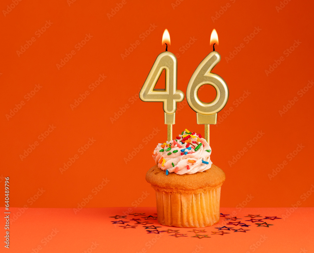 Number 46 candle - Birthday card design in orange background Stock ...