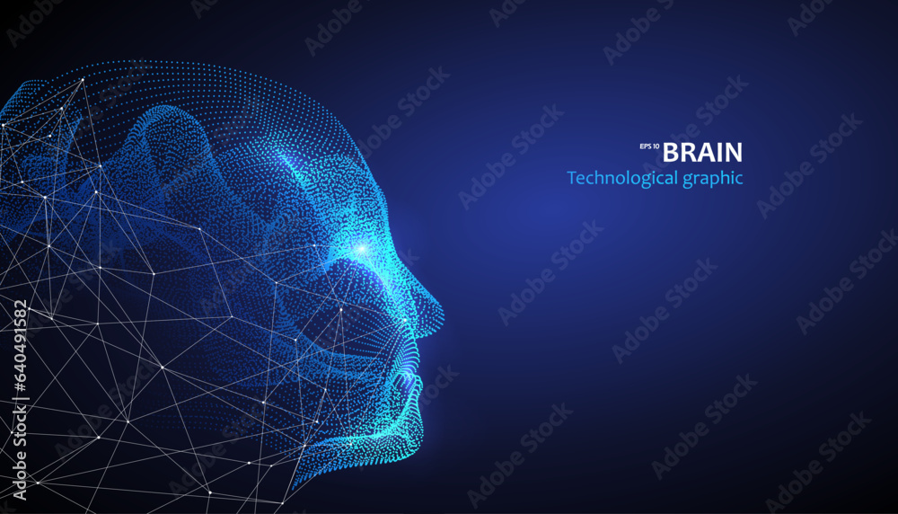 Head graphic made of streamlined particles, vector illustration. Stock ...