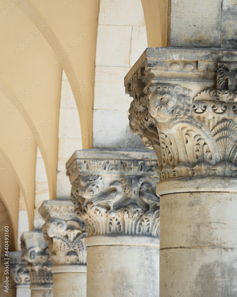 detail of an decorated or ornamented capital or chapiter column or ...
