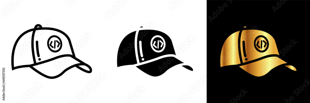 Hats With Code Logos Icon, an icon representing hats with code logos ...