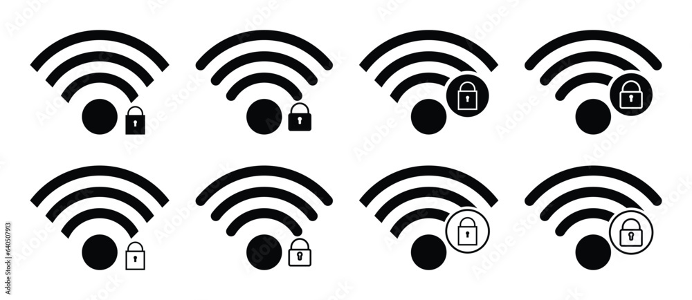 wifi icon set and lock symbol. network security concept, vector for app ...