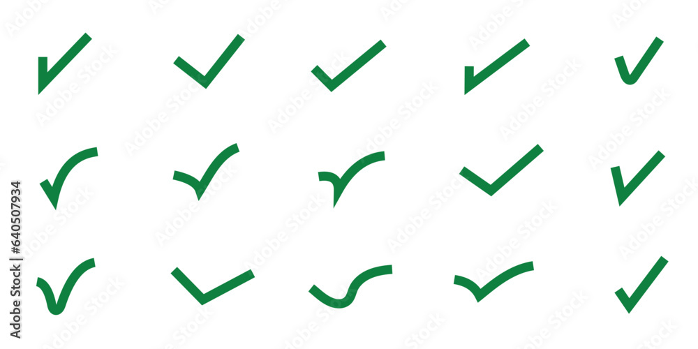 Set of green check mark. Flat green check tick mark sign Stock Vector ...