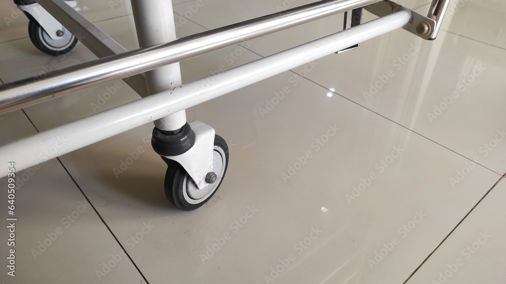 Health and Medical Photography. Photo of patient bed wheels. Wheels are ...