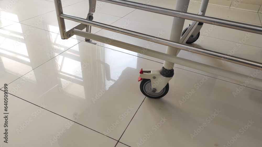 Health and Medical Photography. Photo of patient bed wheels. Wheels are ...