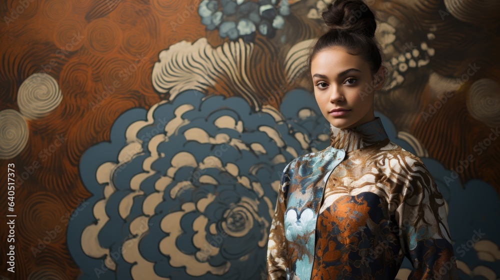 Beautiful girl in batik outfit, glamour model, batik art background ...