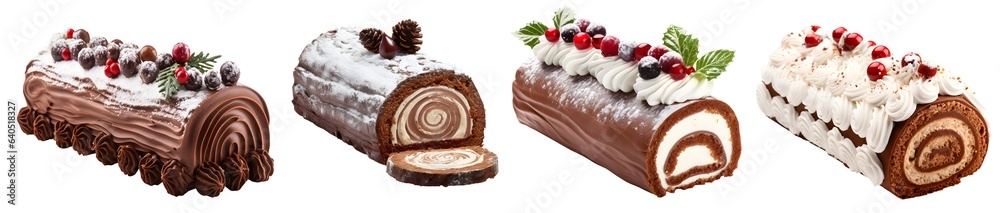 Christmas chocolate yule log cake on transparent background cutout. PNG ...