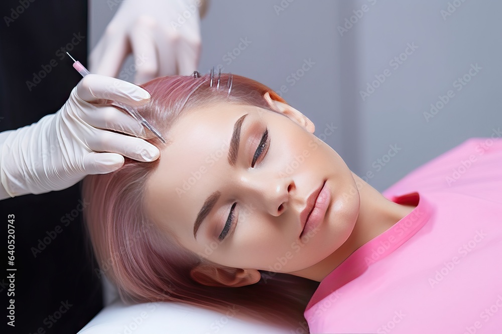 beautiful podium treatment scalp photo concept bright spa close head ...