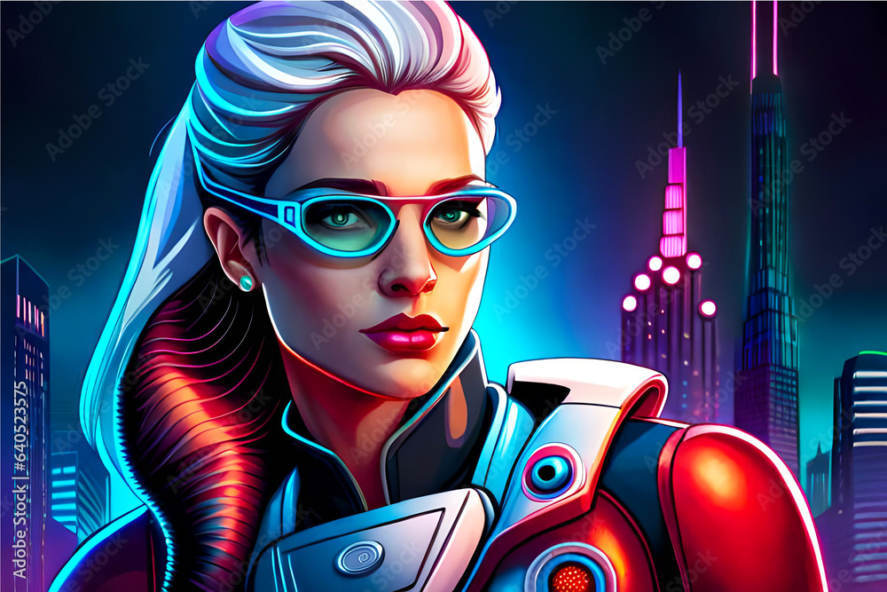 Futuristic 3D cartoon portrait of a cyberpunk character with neon ...