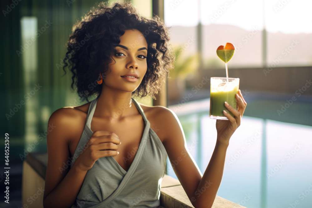 Beautiful Young South African Woman Model In Lounging By The Pool With ...