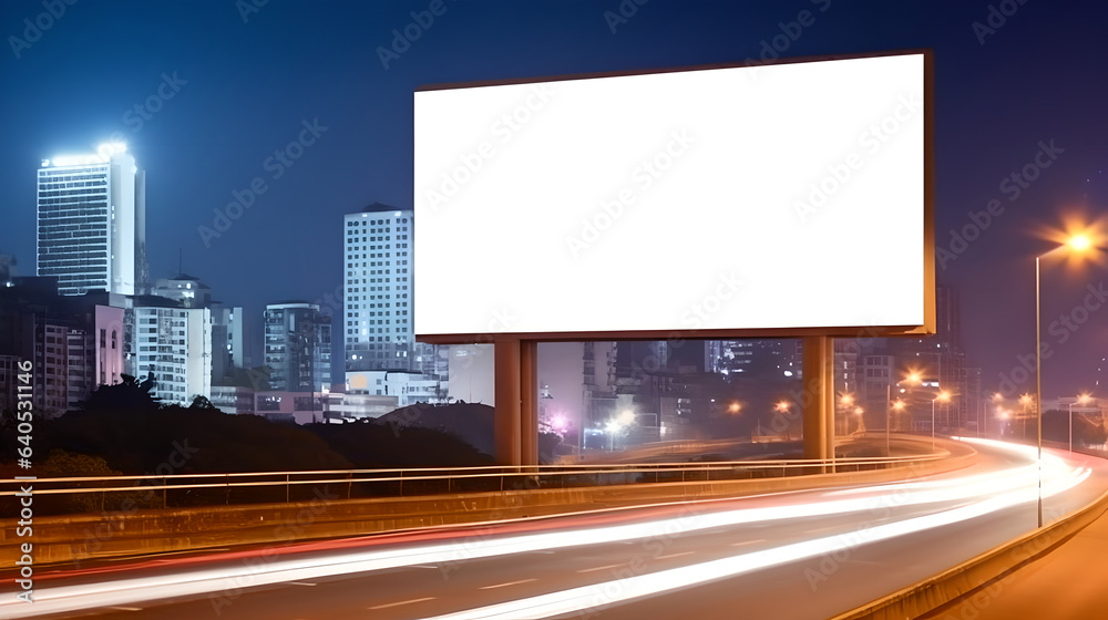 Blank billboard sign on city highway at night, Outdoor advertising ...