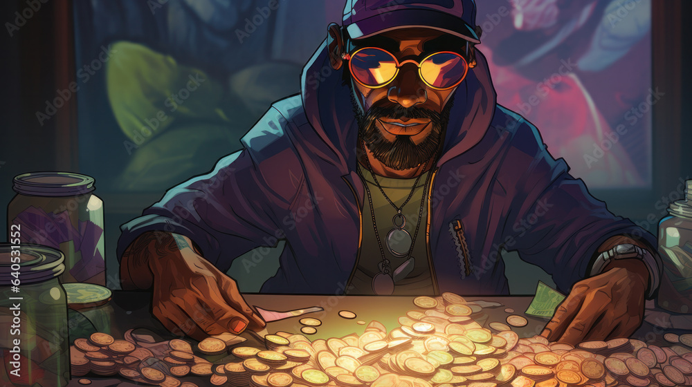 Cartoon Drug dealer asking for money for narcotics and drugs. Many ...