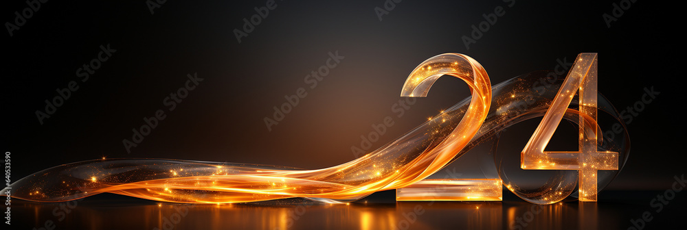 Goldene Zahl 24 zu Sylvester Party im Querformat als Banner, ai ...