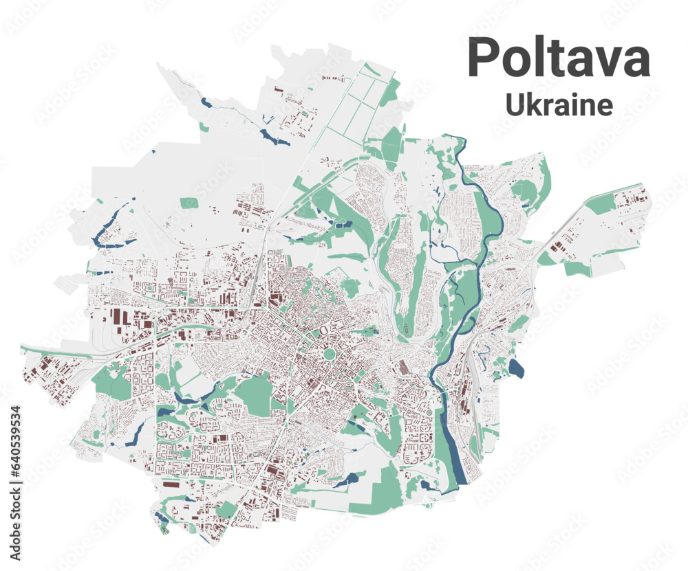Poltava map, oblast center city in Ukraine. Municipal administrative ...