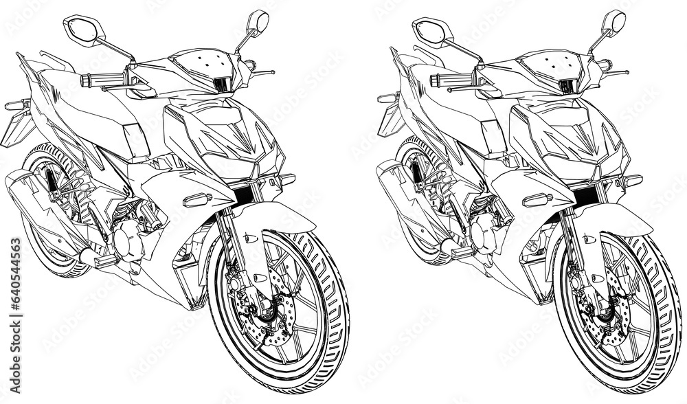 modern underbone motorcycle line art illustration on transparent ...