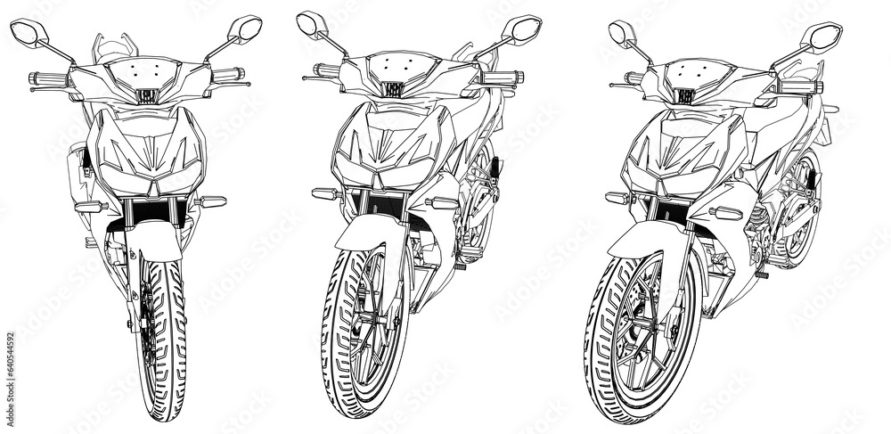 modern underbone motorcycle line art illustration on transparent ...