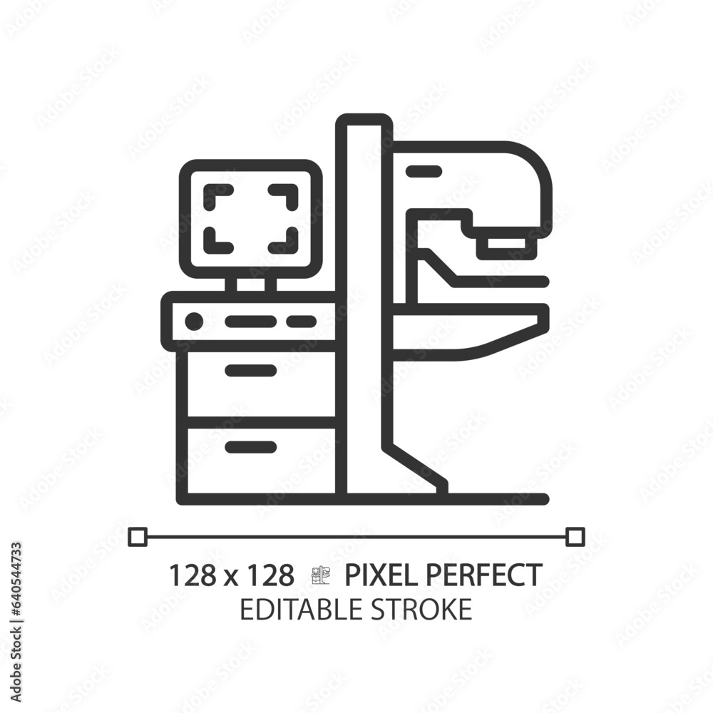 Mammography machine pixel perfect linear icon. Breast imaging. Cancer ...