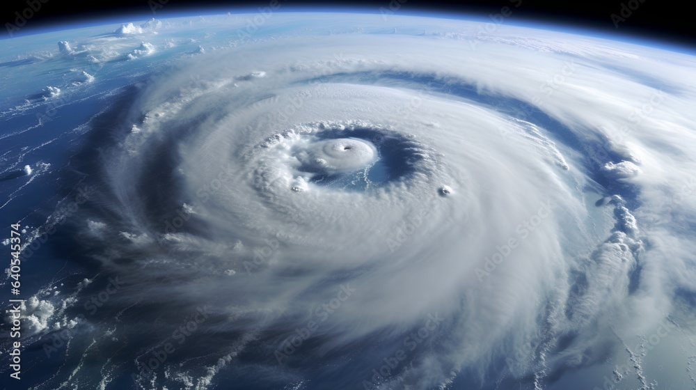 A satellite view of a massive hurricane, showcasing the swirling cloud ...