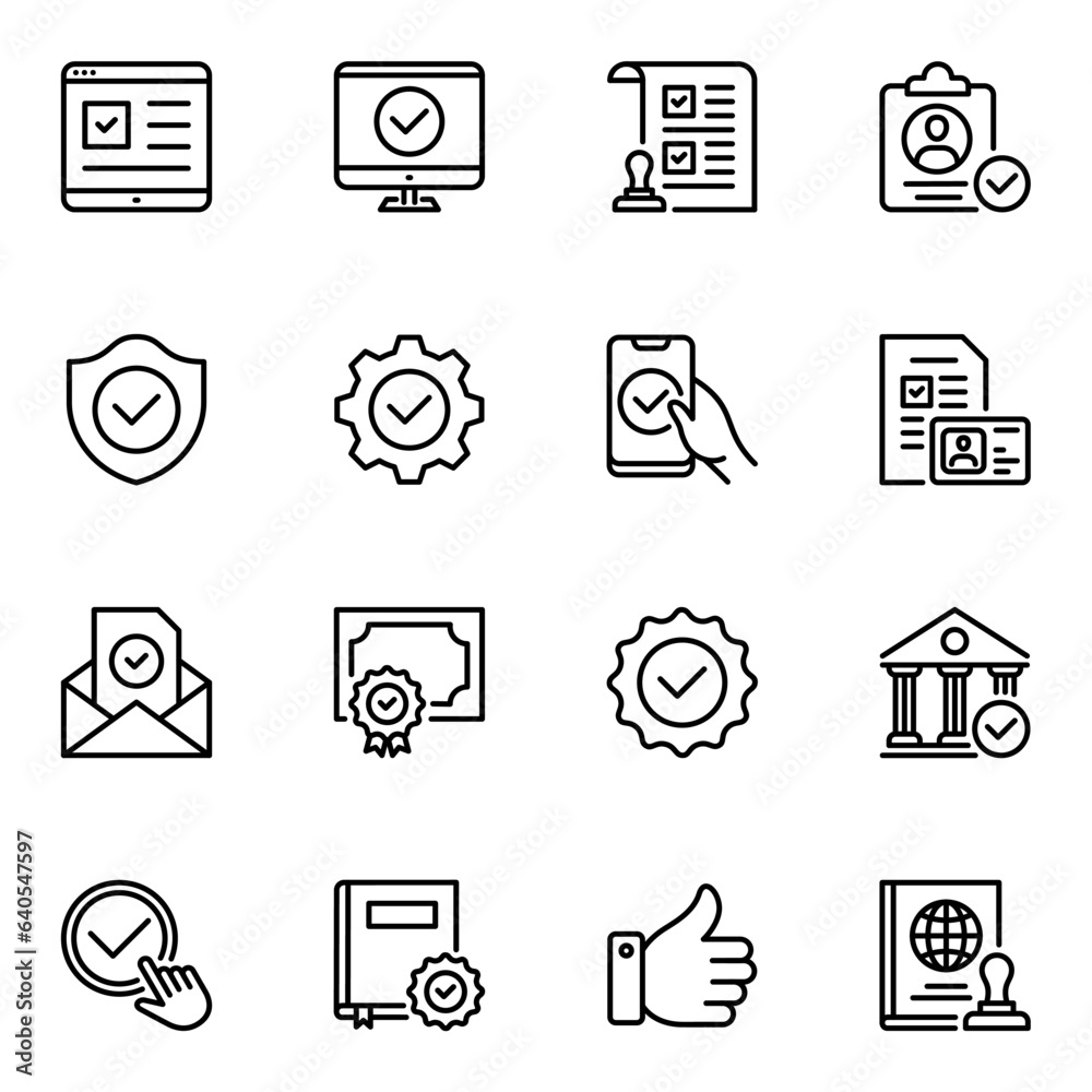 Agreement and approval Related Vector line icons set. tick, legal, yes ...